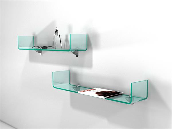 Handle shelf in curved glass