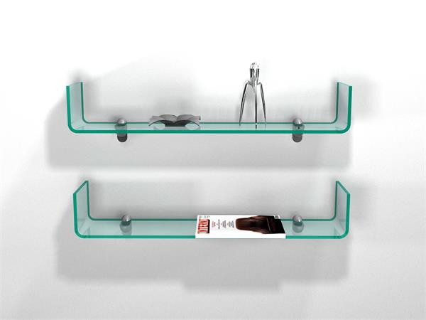 Handle shelf in curved glass
